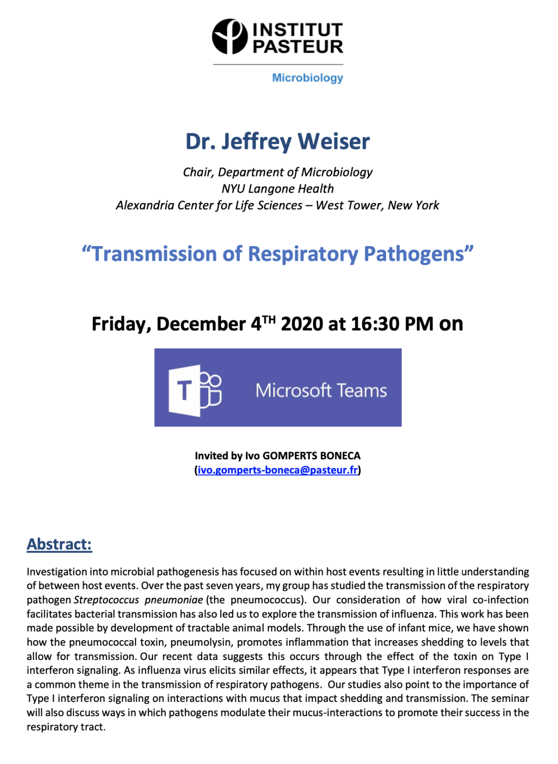 Seminar DPT Microbiology “Transmission of Respiratory Pathogens”, Dr ...